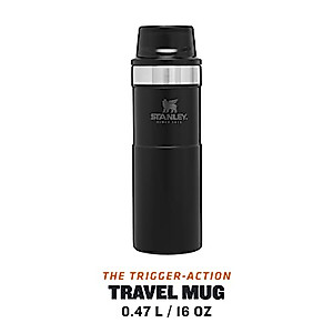 Stanley Trigger Action Travel Mug 0.47L Matt Black – Keeps Hot for 7 Hours - BPA-free Stainless Steel Thermos Travel Mug for Hot Drinks - Leakproof Reusable Coffee Cups
