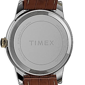 Timex Women's Essex Avenue 25mm Watch – Two-Tone Case White Dial with Brown Leather Strap