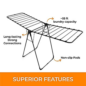 happhom Clothes Drying Rack, Height Adjustable Gullwing for Clothes and Dress, Space Saver Laundry Drying Rack with Smart Lock System, Easy Folding and Hanging for Storage, Sturdy Stainless Steel