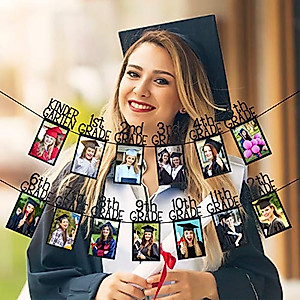 Graduation Party Decor- Graduation Photo Banner Black Glitter, Graduation Decorations 2023,Kindergarten to 12th Grade Graduation Photo Banner for Graduation