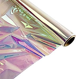 Giiffu 34 Inch X 50 Feet Iridescent Film Cellophane Wrap Roll Iridescent Wrapping Paper Rainbow Color Cellophane Wrap Paper for Birthday Holiday Christmas Gift DIY Wrapping Decoration Supplies
