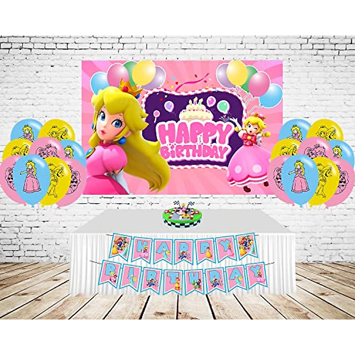 Princess Backdrop for Birthday Party Decorations, Princess Peach Background for Baby Shower Party Cake Table Decorations Supplies, Princess Peach Theme Banner, 5x3ft