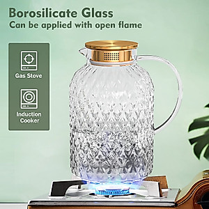 Glass Pitcher,68 oz / 2 Liter Glass Pitcher with Lid,Iced Tea Pitcher,Glass Water Pitcher,1.76qt Drink Pitcher with Lid,Glass Water Jug