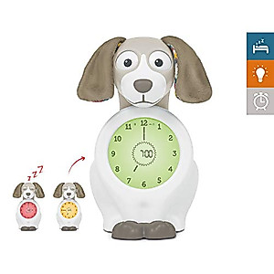 Zazu Davy The Dog - Interactive Sleep Trainer Clock & Nightlight for Kids - Color-Changing, Dual Time Display, Light-Up Alarm Clock - Teaches Kids When to Wake Up - in Soothing Taupe