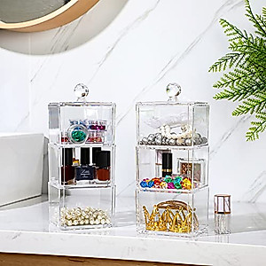 Hair Accessories Organizer for Girls, Stackable Hair Organizer Storage with Lids Acrylic Clear Hair Tie Organizer Bathroom Hair Bow Containers for Girls Headband Scrunchie Makeup Organizing (6 Pieces)