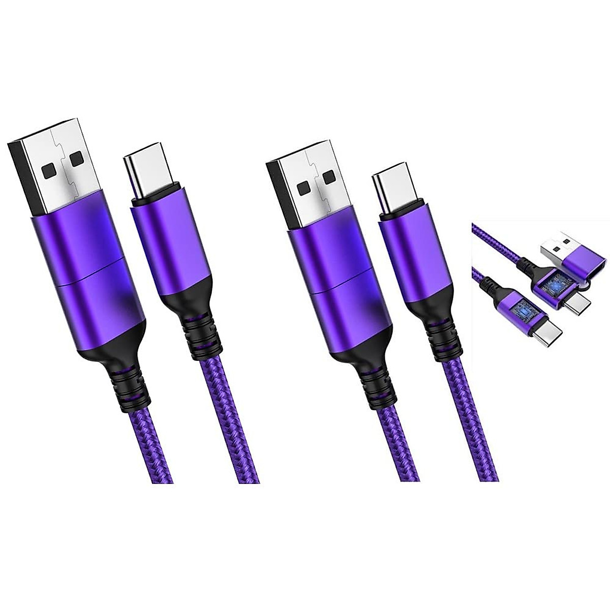 xiongweida (4ft+6ft 2pack) 2in1 USB to USB c to USB c Cable (Purple)