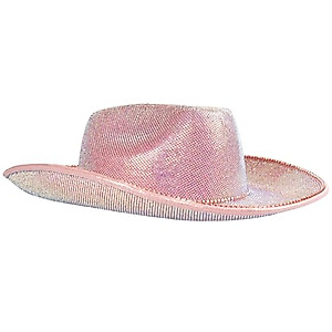 Women's Dazzling Hotfix Rhinestone Western Cowboy Hat | One-Size-Fits-Most | Ideal for Bachelorette Parties, Weddings & More! Pink