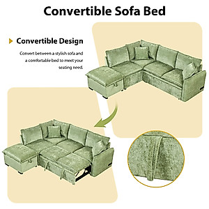 FANYE L-Shaped Oversized Convertible Sleeper Sectional Sofa Couch Daybed W/Pull Out Sleep Sofabed,Storage Ottoman, 2 Pillows, Power Sockets and USB Charging Ports for Living Room