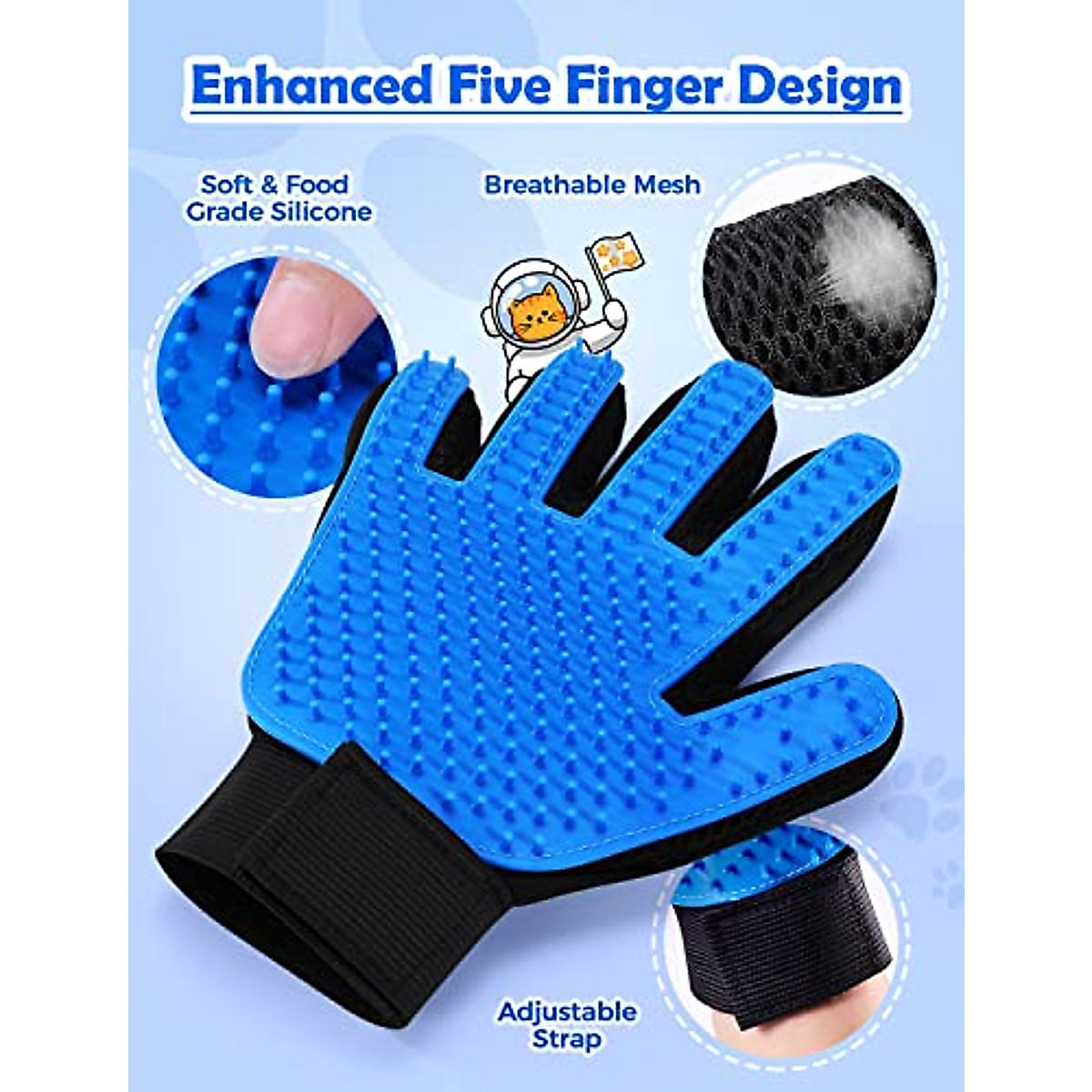 Cat Grooming Glove Brush, RIFNEEIM Pet Deshedding Glove with Self Cleaning Slicker Brush, Efficient Pet Hair Remover Massage Tool with Enhanced Five Finger Design for Cat Dog