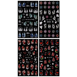 JMEOWIO 3D Embossed Christmas Nail Art Stickers Decals Self-Adhesive Pegatinas Uñas 5D Xmas White Snowflake Winter Holiday Nail Supplies Nail Art Design Decoration Accessories 4 Sheets