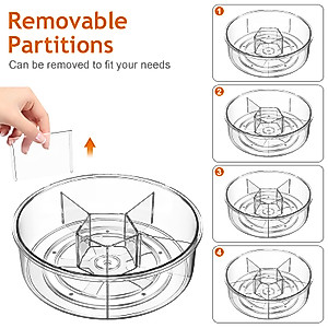 Lazy Susan Organizer, Clear Acrylic Large Lazy Susan Turntable Organizer with Dividers, Spinning Spice Lazy Susan Organizer Pantry for Cabinet/Bathroom/Countertop/Refrigerator/Kitchen