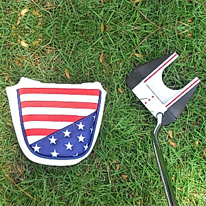 Mallet Putter Cover Headcover Golf Headcover Club Protector Magnetic Closure for Odyssey 2ball 2 Ball Two Ball Scotty Cameron Taylormade USA American Flag Red Blue White