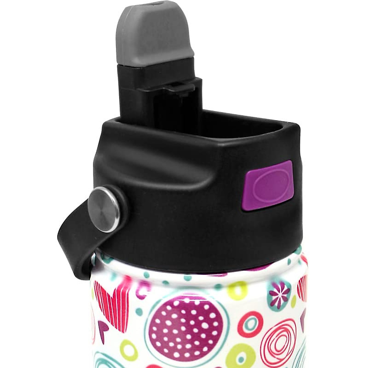 Hydraflow Hybrid Kids Water Bottle with Flip Straw Lid and Boot - Triple Wall Vacuum Insulated Water Bottle (14oz, Flower Hearts) Stainless Steel Metal Thermos, Reusable Leak Proof BPA-FREE