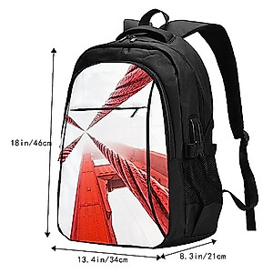 Ropes on The Golden Gate Bridge Printed Backpack Laptop Bookbag With USB Charger Daypack For Travel Business