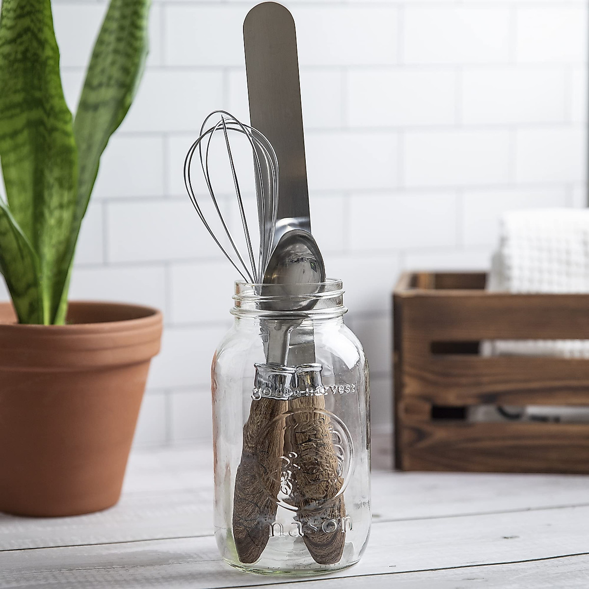Rae Dunn Everyday Collection Dessert Set- Ice Cream and Cookie Dough Scoop, Spreader, and Whisk with Wooden Handles