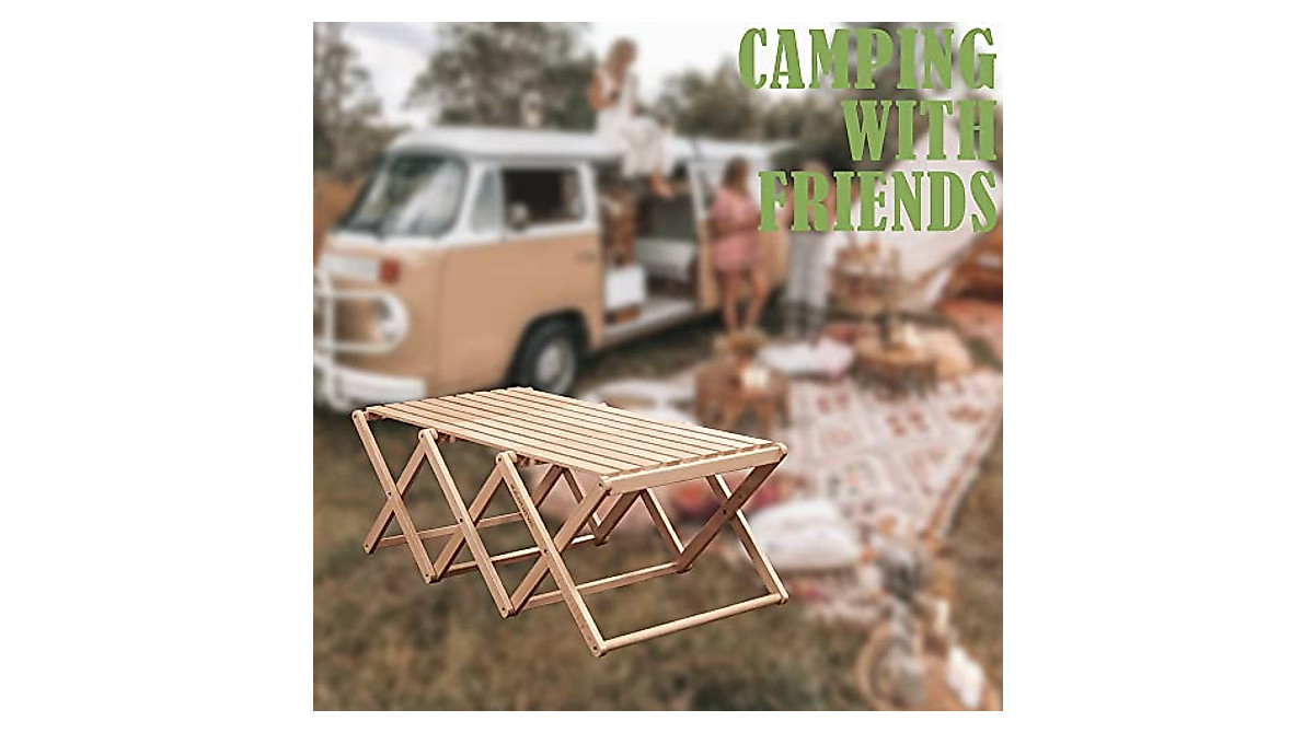 KADORVA Portable Wood Picnic Table & Foldable 3-Tier Shelf