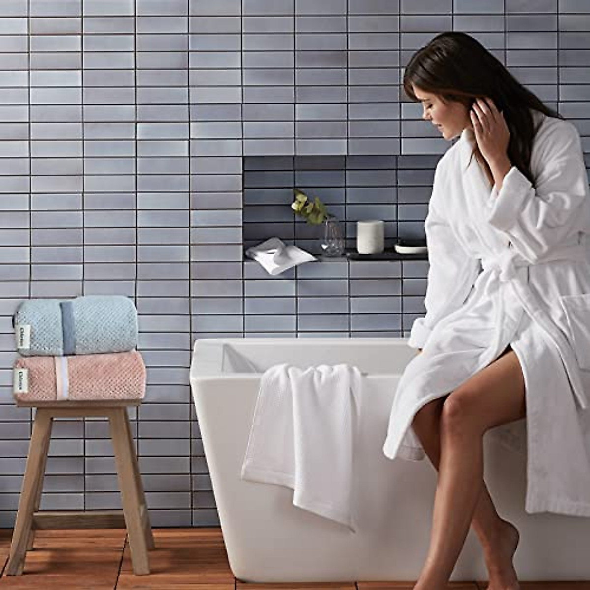 Chloven 2 Pack Extra Large Microfiber Hair Towel Wrap for Women,43 inch X 24 inch Anti Frizz Hair Drying Towel with Elastic Strap,Hair Wrap Towels Absorbent Quick Dry Hair Turbans for Drying Long Hair