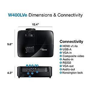 Optoma W400LVe WXGA Professional Projector | 4000 Lumens for Lights-on Viewing | Presentations in Classrooms & Meeting Rooms | Up to 15,000 Hour Lamp Life | Speaker Built in