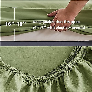 WURUIBO Green Queen Comforter Set 7 Piece Bed in a Bag,Tufted Shabby Chic Boho Bedding Comforter Sets,Soft Microfiber Textured Complete Bedding Set for All Season (Green,Queen)