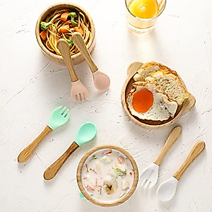 Baby Bowls with Lid - HBM Bamboo Suction Bowls for Baby and Spoon Set - 3PC Feeding Supplies Set for Infant, Toddlers - Detachable Silicone Suction Stay Put Base for Wooden Bowl - BPA Free （Marble）