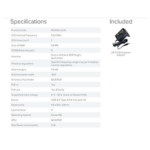 Mikrotik RouterBoard hAP 2.4Ghz 802.11b/g/n 2x2 64MB Wireless Access Point 5x10/100 USB for 3G/4G, OSL4 - RB951Ui-2nD