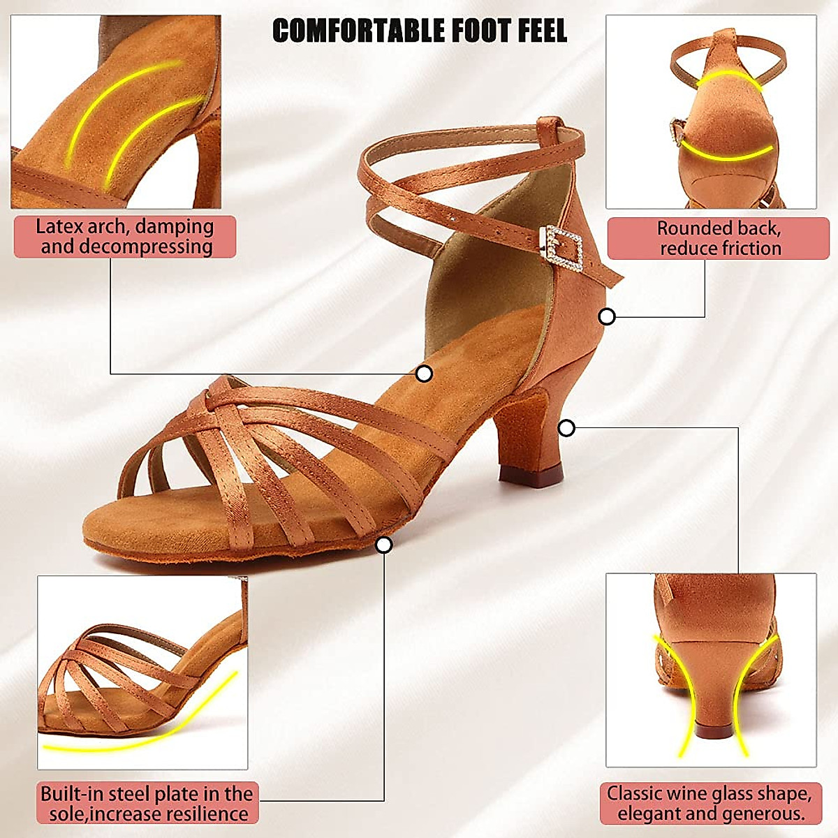 RUYBOZRY Women's Latin Dance Shoes Salsa Ballroom Performance Professional Practice Dancing Shoes,Model 802QB-5,Brown,US 6.5