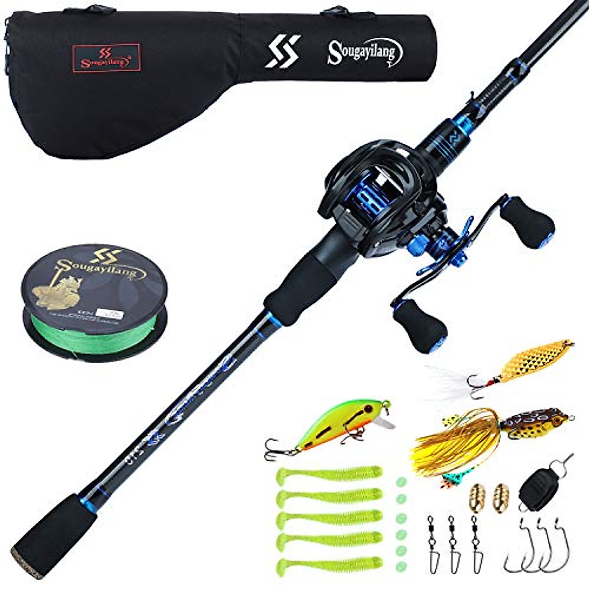 Sougayilang Baitcaster Combo Fishing Rod and Reel Combo, Ultra Light Baitcasting Fishing Reel with Rod Bag for Travel Saltwater Freshwater and Beginner-7ft with Right Hand Reel with Rod Bag