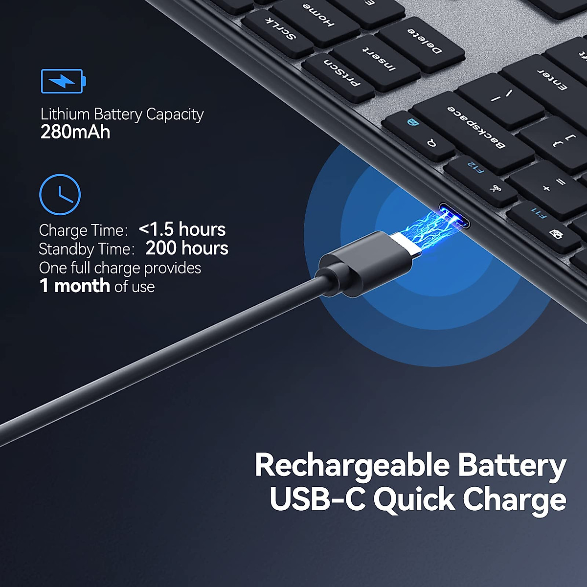 AUSDOM Wireless Bluetooth Keyboard Full Size, Quiet Slim Multi-Device Rechargeable Cordless QWERTY Keyboard with Number Pad, Low Profile Silent Flat Universal Keyboard for Computer/Mac/Windows