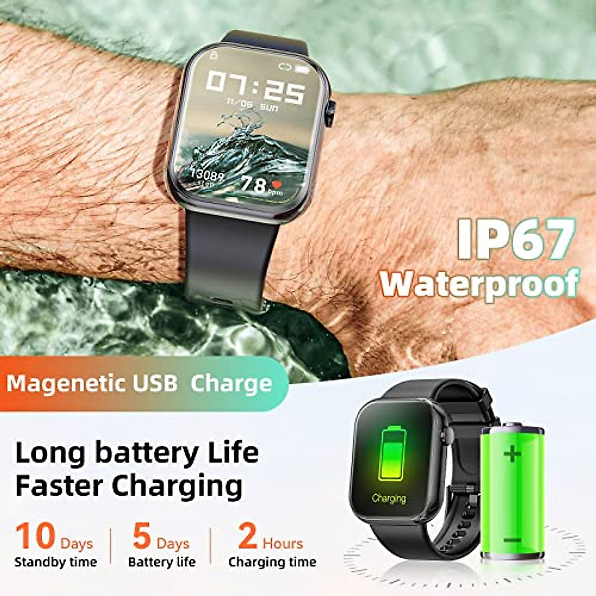Smart Watch (Answer/Make Calls), 2023 Newest 1.85 Inch Fitness Tracker, Heart Rate/Sleep Monitor/Pedometer/Calories, Multiple Sports Modes, Waterproof Women's Men's Fitness Watch for Android iPhone