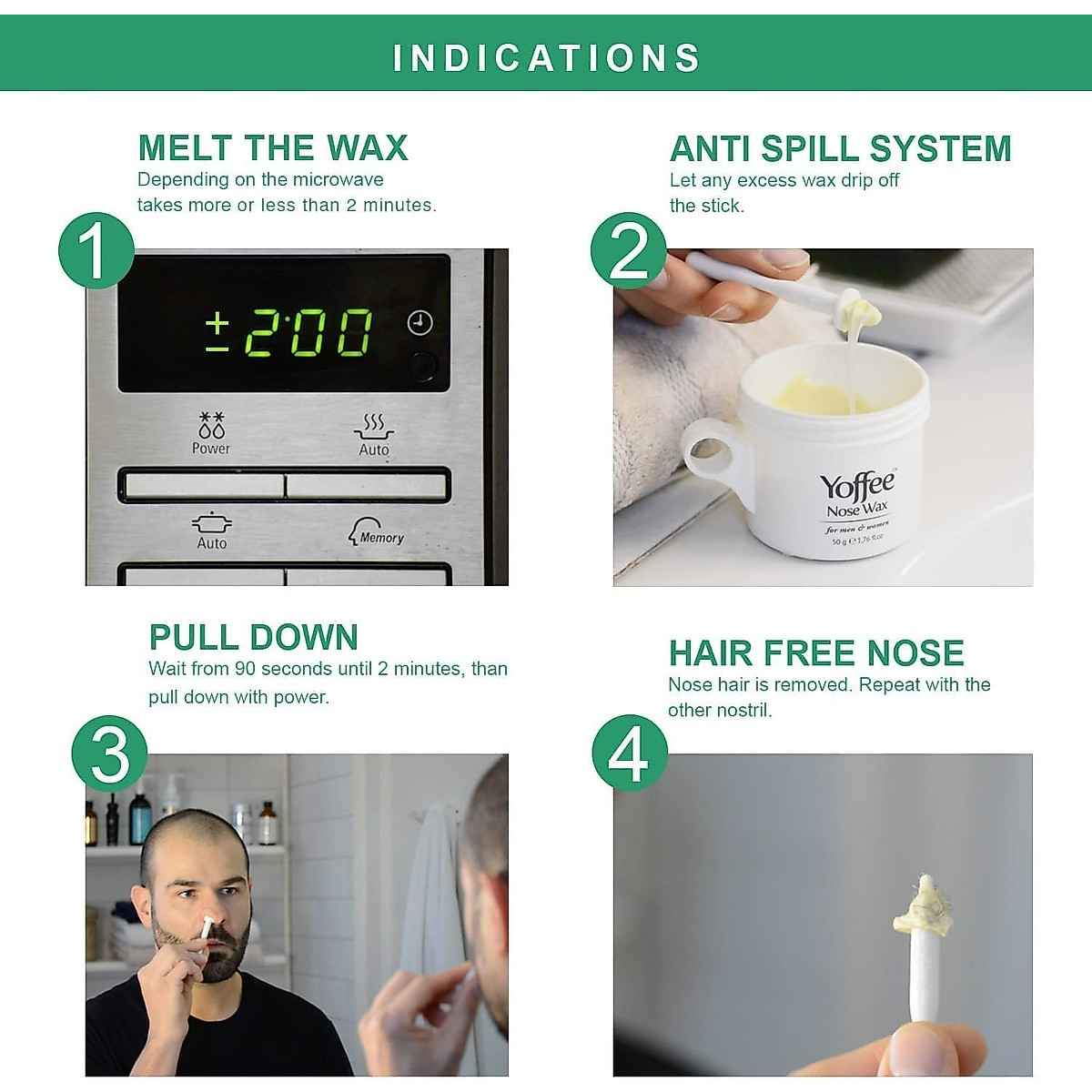 Yoffee Nose Wax Kit - Natural Bio-Beeswax & Aloe Vera Made Nose Waxing Kit for Men & Women - 10 Reusable Nostril Waxing Sticks - Painless Nose Hair Wax Removal - - Paraben & Phthalates Free