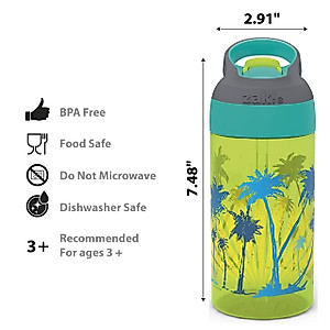 Zak Designs 16oz Riverside Beach Life Kids Water Bottle with Straw and Built in Carrying Loop Made of Durable Plastic, Leak-Proof Design for Travel, 2 count (Pack of 1)