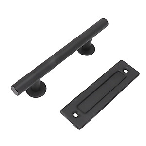 Sliding Barn Door Handle, Carbon Steel Sliding Glass Door Pull Handle Black Barn Door Handle and Flush Finger Pull with Lock Hook Latch Sets for Barn Doors, Cabinet, Garages, Wardrobes