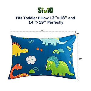 Sivio Toddler Pillowcases Ultra Soft 100% Cotton Bedding Pillow Case Cover for Child,Blue Dinosaur 14"x19" for 13"x18",12"x16" Pillow