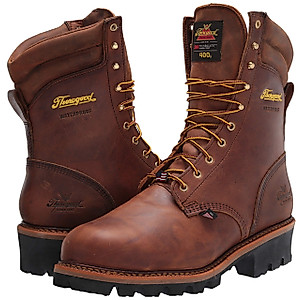 Thorogood Logger Series 9” Waterproof Insulated Steel Toe Work Boots for Men - Premium Leather with 400g Thinsulate and Vibram Slip-Resistant Heel Outsole, Trail Crazyhorse - 10.5 XW US