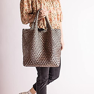 Knotted Fashion Woven Bag and Purse | Top Handle Ladies Leather Tote Bag Large Capacity Women Handbags for Shopping, Travelling | Handmade Shoulder Bags