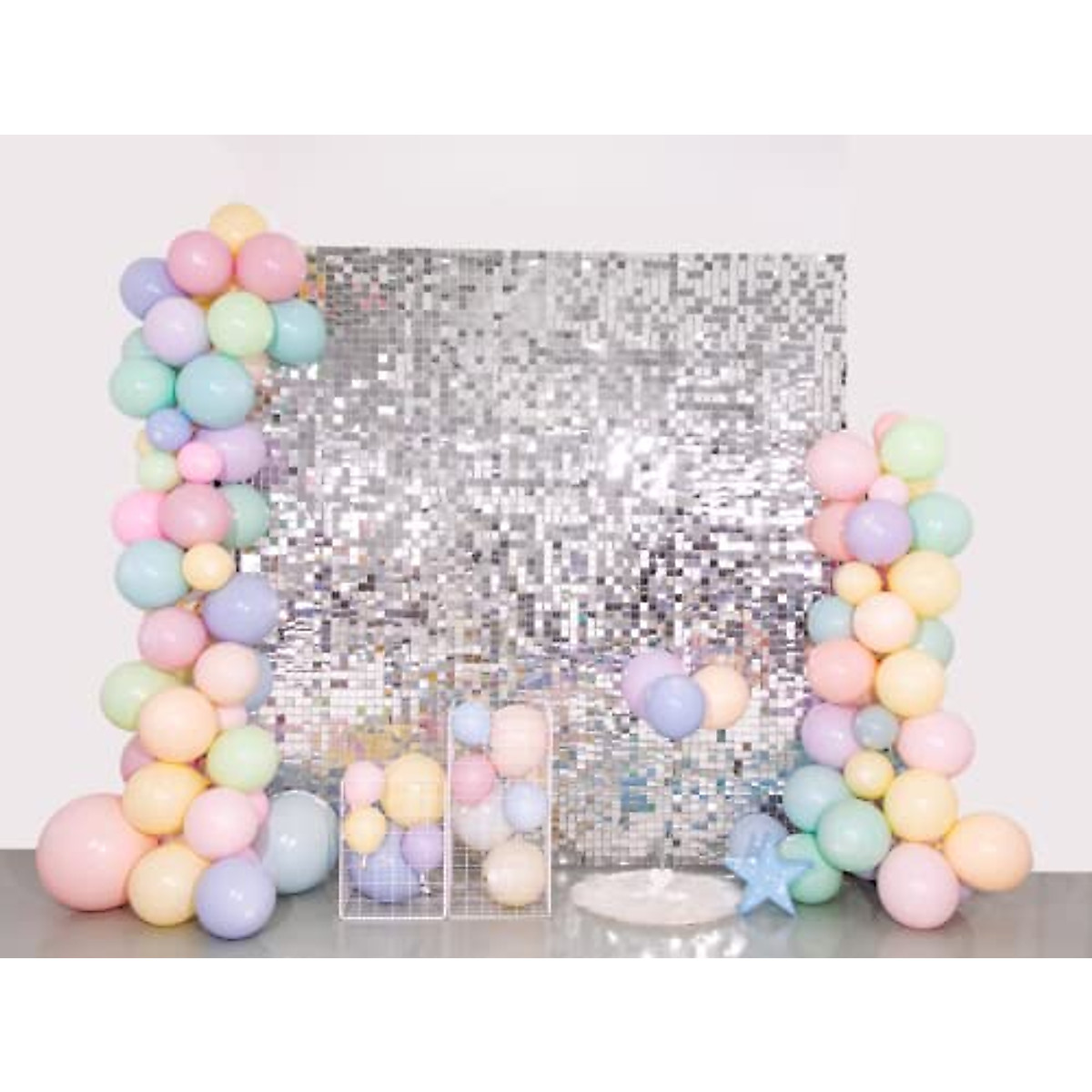 Shimmer Backdrop Sequin Wall Panel Backdrop Silver Sequins for Birthday, Anniversary Wedding Engagement Party Decoration (24Pcs)