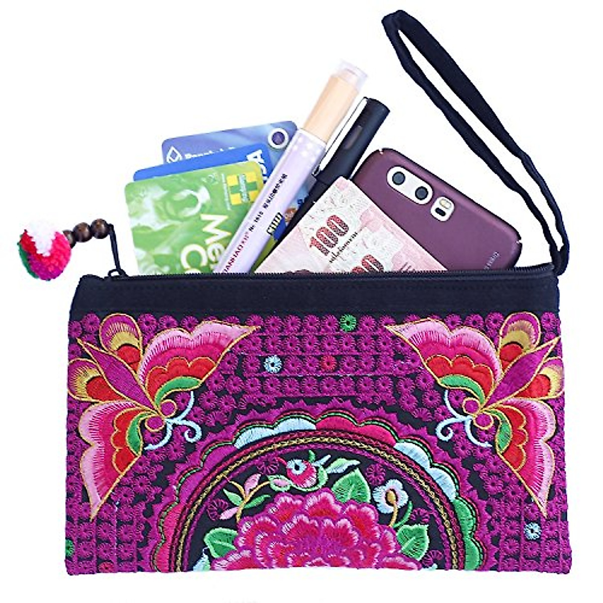Sabai Jai - Smartphone Wristlet Bag - Handmade Embroidered Boho Clutch Wallets Purses