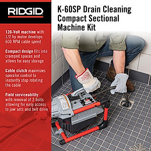 RIDGID 66492 Model K-60SP Compact 120-Volt Sectional Drain Cleaning Machine Kit & 62270 C-8 Sink Sectional Cables, Drain Cleaning Cables, Black