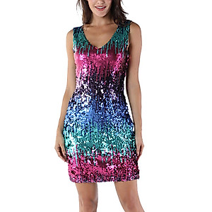 F_Gotal Women's Sleeveless Fit and Flare Loose Party Clubwear Dress Bodycon Evening Party Cocktail Light Blue