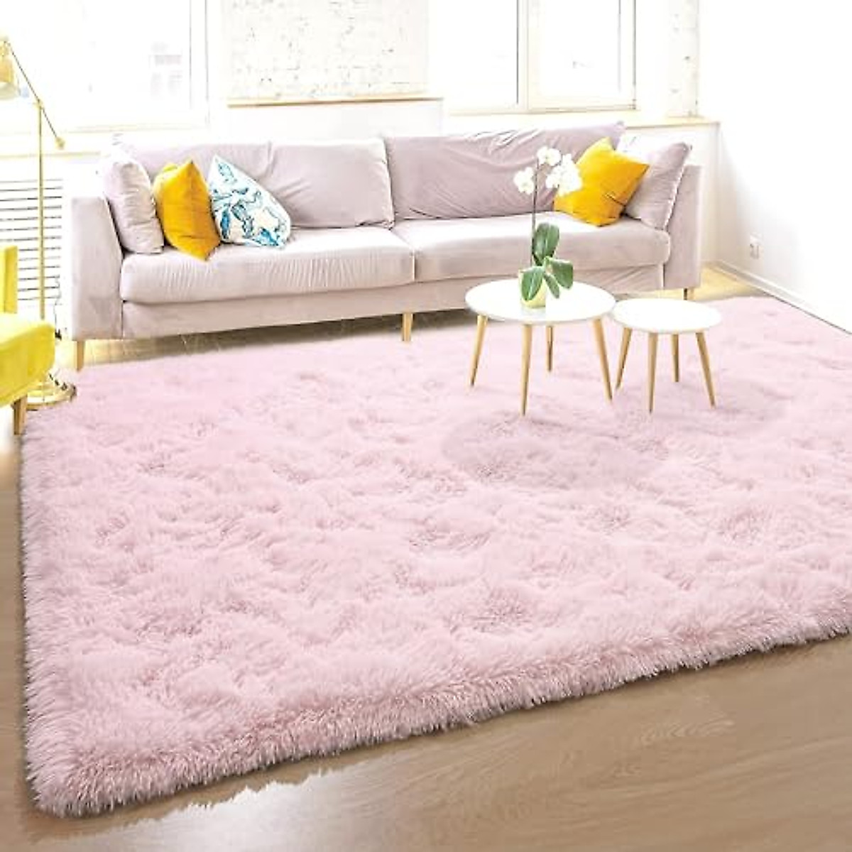 Unirea Soft Shag Area Rug for Bedroom Living Room, 4x6 Pink Fluffy Rugs Plush Carpet, Thick Long Fur Fuzzy Rug for Indoor Kids Nursery Girls Room Classroom Home Decor Floor Aesthetic