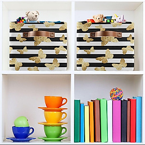 Black White Stripes Butterflies Storage Basket Bins Foldable Laundry Hamper Toy Storage Bins Box Organizer for Pet Books Clothes Makeup Nursery Closet Office,2 pcs