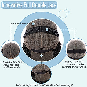 Fecihor 36" Knotless Braided Wigs Lace Front Box Braids Lace Frontal Wig for Women Human Hair Blended Black Hand Full double lace Braid Wig With Baby Hair