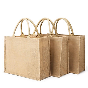 Segarty Tote Bags, 3 Pack Large Burlap Jute Reusable Canvas Gift Favors Bag with Handles Blank Tote Bulk for Bridesmaid Wedding, Women Market Grocery Shopping, Bachelorette Party, Beach Trip, DIY