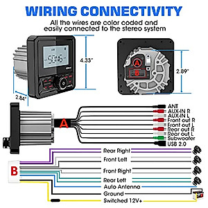 Waterproof Marine Digital Media Receiver - Bluetooth Marine Stereo with 2.8 Inch LCD Display - AUX USB Input AM FM Subwoofer Pre-Amp UTV Boat Radio for ATV RZR Golf Cart Spa Hot