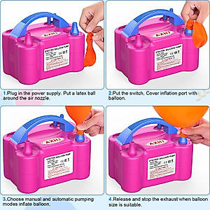 AXHJ Electric Balloon Pump- Portable Dual Nozzle Air Blower Pump Inflator for Fast and Easy Bulk Balloons Filling for Party Decoration[110V, 600W, Rose Red]