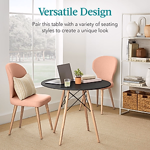 Best Choice Products 35.5in Round Dining Table, Compact Mid-Century Modern Table for 2-4, Home, Kitchen, Apartment w/Beech Wood Legs, Metal Frame - Black