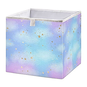 Kigai Stars and Clouds Open Home Storage Bins for Home Organization and Storage, Collapsible Closet Storage Bins, 15.75"L x 10.63"W x 6.96"H