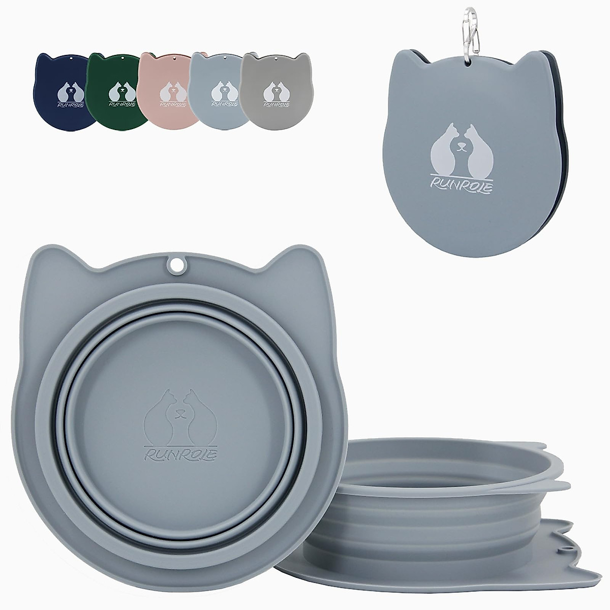 RUNROLE 2-in-1 Collapsible Silicone Dog Travel Bowls Detachable Pet Food and Water Bowl Set Portable Dog Bowls Pop Up Cat Feeding Watering Dishes，20OZ+27OZ (Slate Blue)