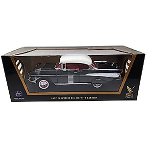 1957 Chevy Bel Air Hardtop Black with White Top and Red Interior 1/18 Diecast Model Car by Road Signature 92109bk