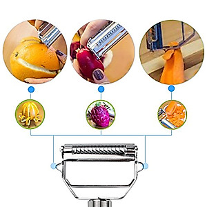 Sunkuka Julienne Peeler Stainless Steel Cutter Slicer with Cleaning Brush Pro for Carrot Potato Melon Gadget Vegetable Fruit